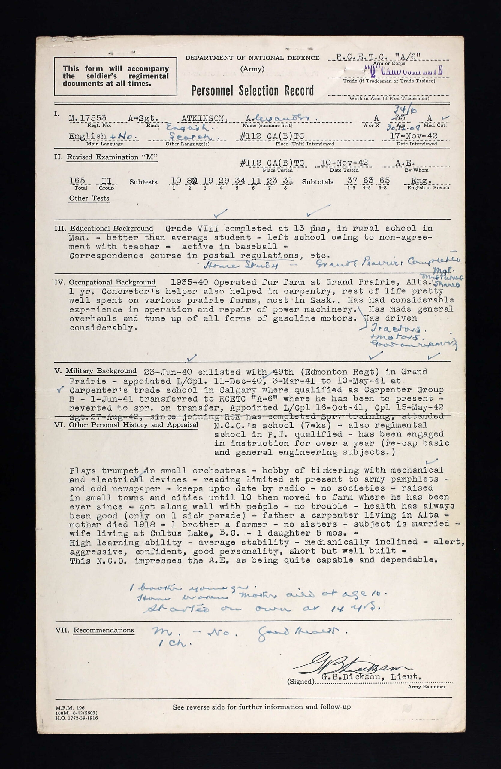 Soldier Spotlight: Alexander Atkinson - South Peace Regional Archives