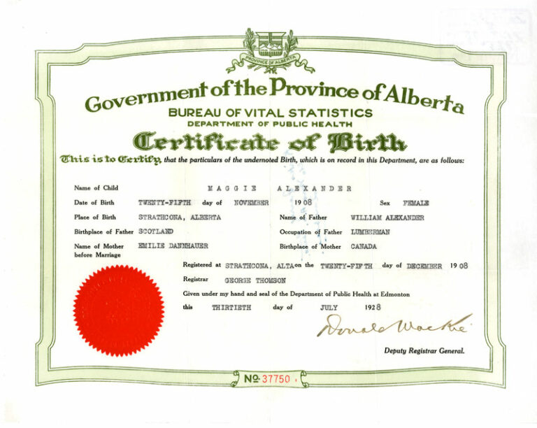 From the Vault Friday: 1908 Birth Certificate - South Peace Regional ...